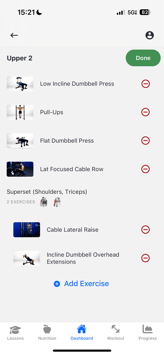 How do I add/edit/delete exercises on my workout program?