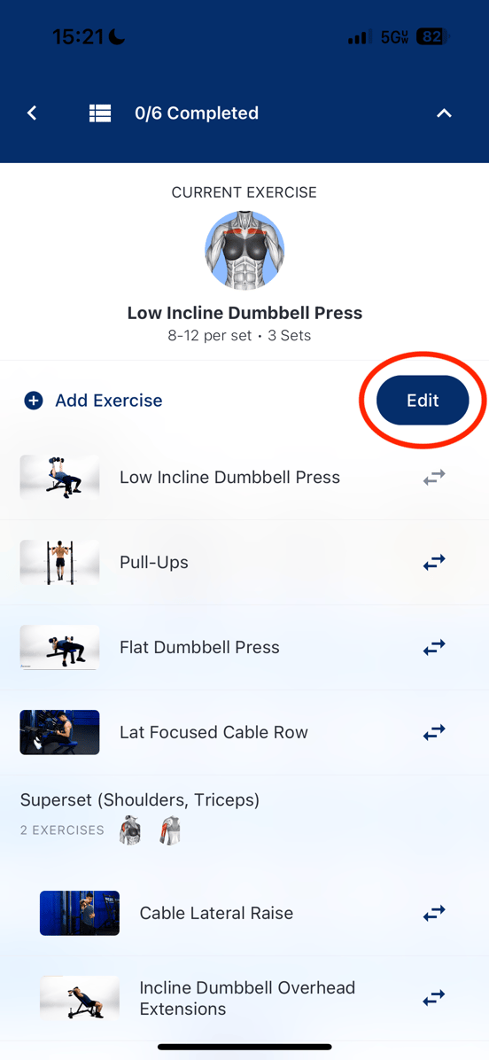 How do I add/edit/delete exercises on my workout program?